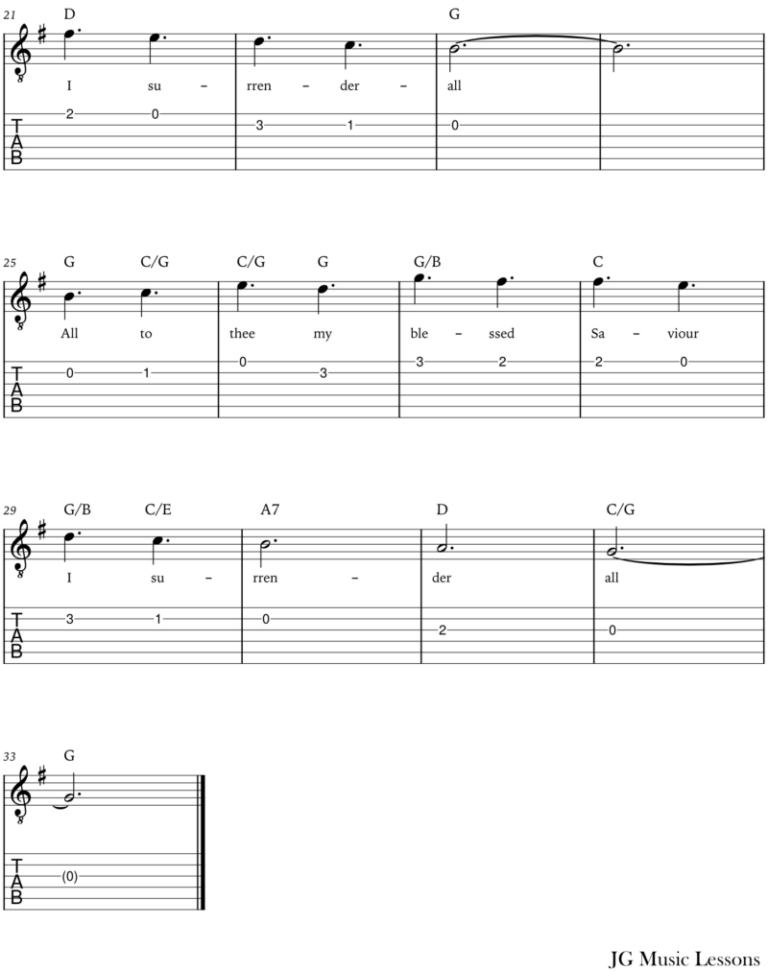 I Surrender All (chords, melody with tabs and arrangement) - JG Music ...