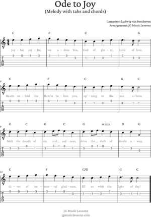 Learn Ode to Joy (easy guitar tabs and chords) - JG Music Lessons