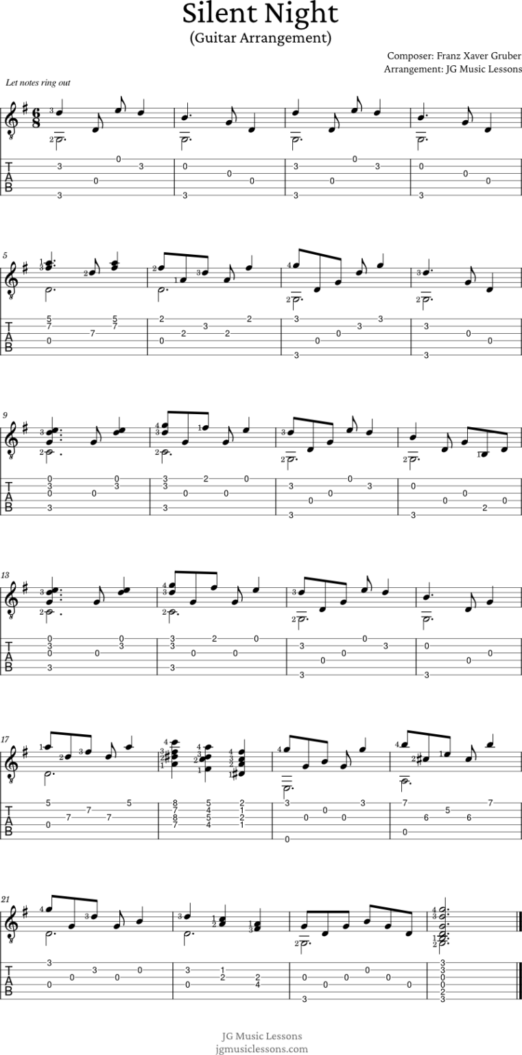 Silent Night (chords, melody with tabs and guitar arrangement) - JG ...