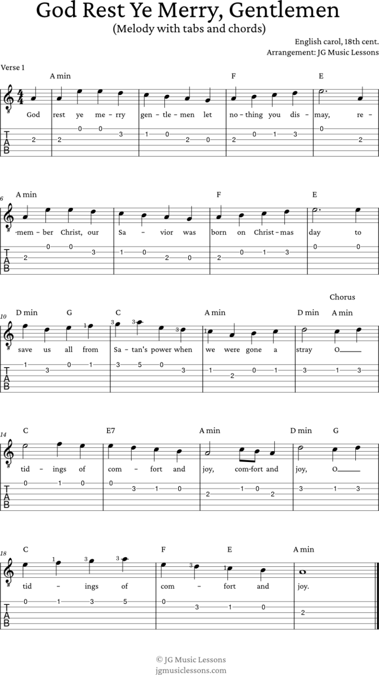 God Rest Ye Merry Gentlemen (chords, melody with tabs and arrangement ...