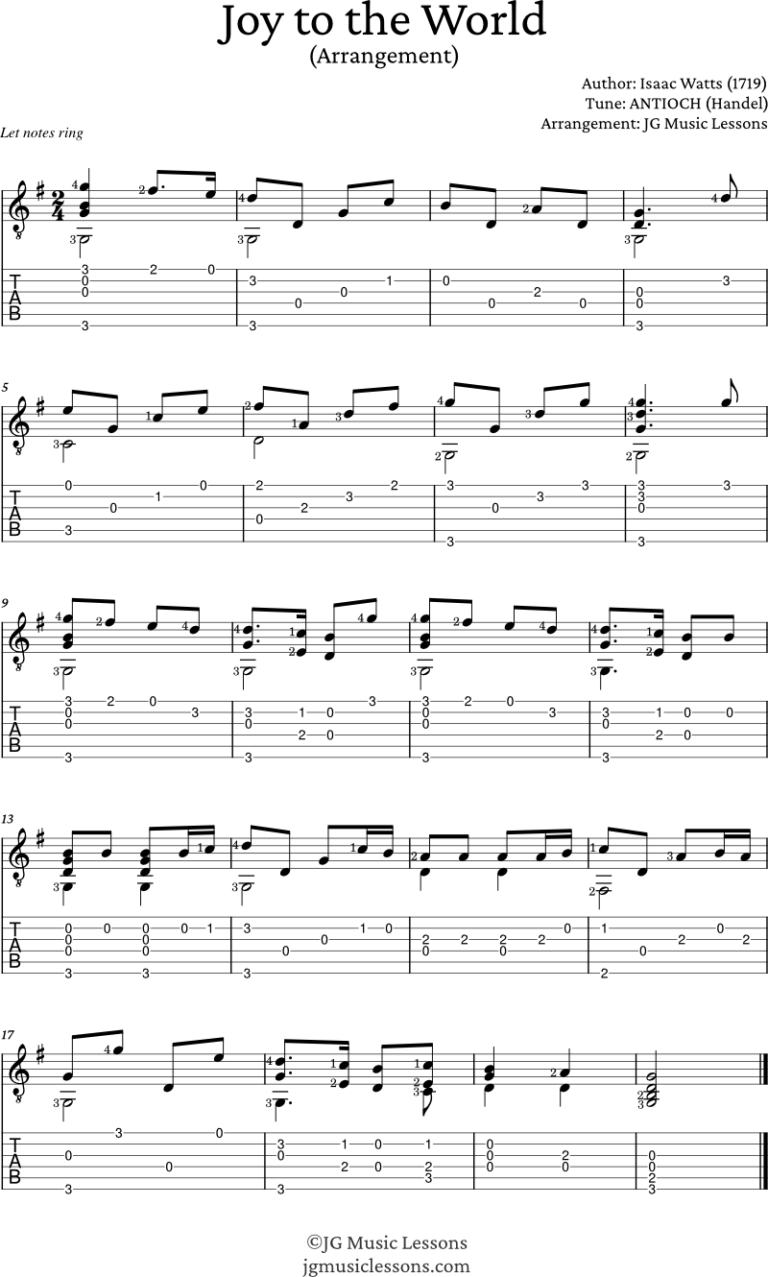 Joy to the World (chords, melody with tabs and arrangement) - JG Music ...