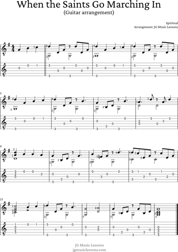 When the Saints Go Marching In - guitar tabs and chords - JG Music Lessons