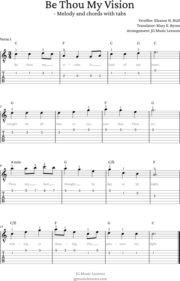 Be Thou My Vision - guitar tabs and chords - JG Music Lessons