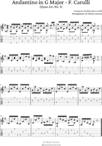 Andantino in G Major - Carulli (Opus 241, No. 5) - guitar tabs - JG Music Lessons