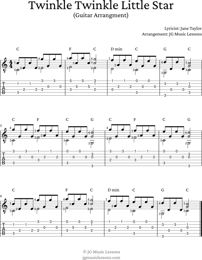 Twinkle Twinkle Little Star - easy guitar tabs, chords and arrangement ...