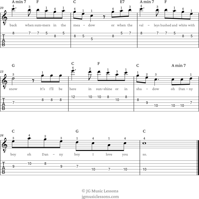 Danny Boy guitar tabs (chords, melody and arrangement) - JG Music Lessons