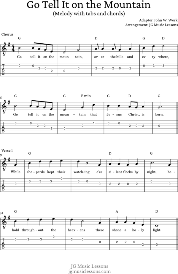 Go Tell It on the Mountain - guitar chords, tabs, and finger style ...