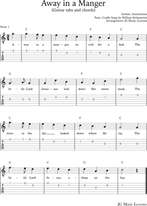 Away in a Manger - guitar chords, tabs, and fingerstyle arrangement ...