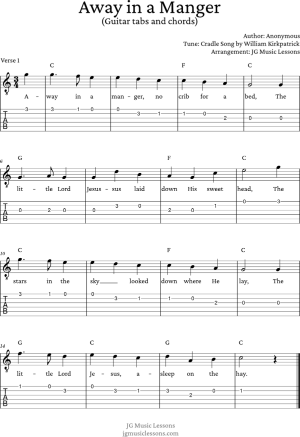 Away in a Manger - guitar chords, tabs, and fingerstyle arrangement ...
