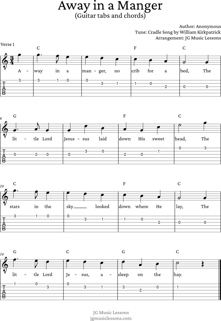 Away in a Manger - guitar chords, tabs, and fingerstyle arrangement ...