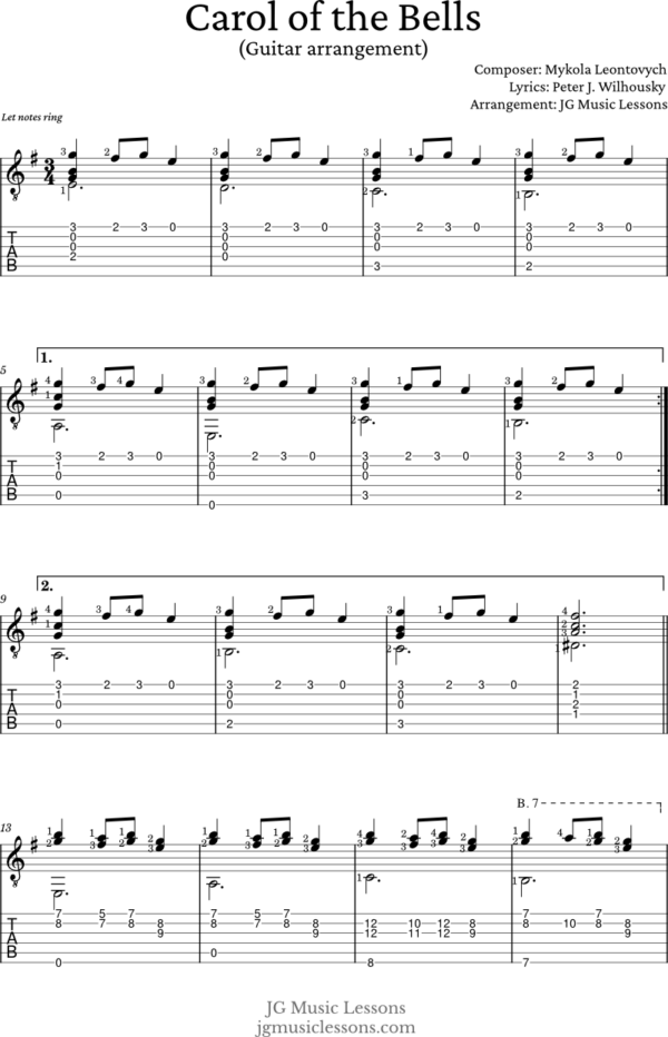 Carol of the Bells - chords, guitar tabs, and fingerstyle arrangement ...