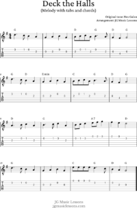 Deck the Halls - guitar chords, tabs, and fingerstyle arrangement - JG ...