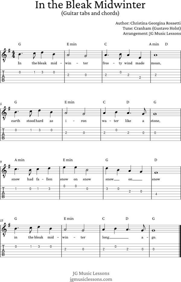 In the Bleak Midwinter - guitar tabs, chords and fingerstyle ...