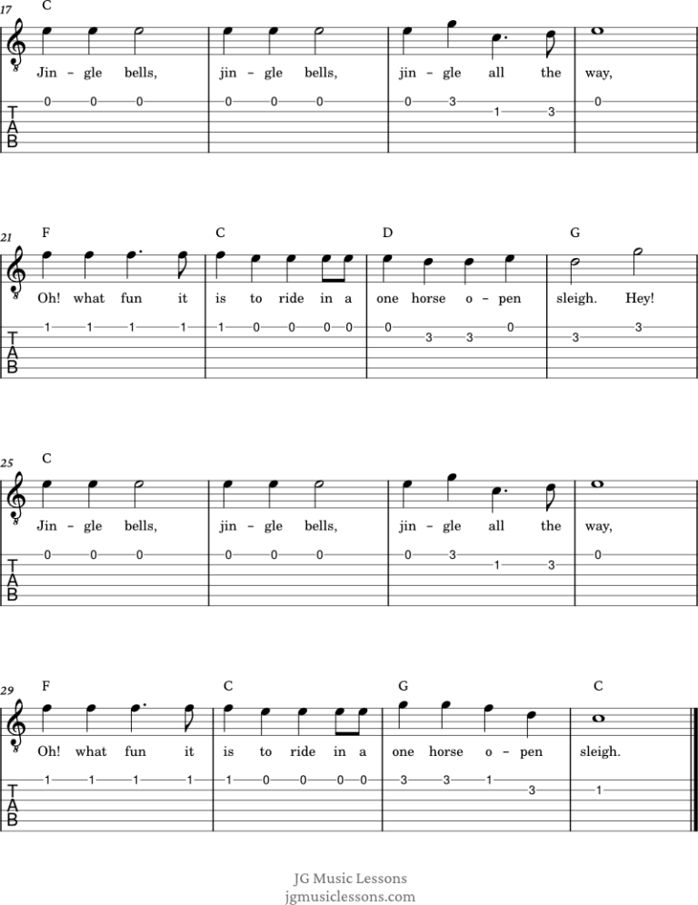 Jingle Bells - guitar chords, guitar tabs, and fingerstyle arrangement ...