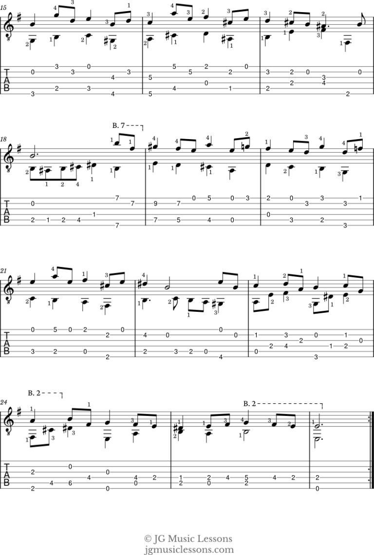 Bourrée in E minor by Bach (guitar tabs) - JG Music Lessons