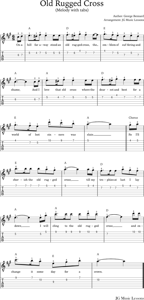 Old Rugged Cross (guitar chords, tabs, and arrangement) - JG Music Lessons