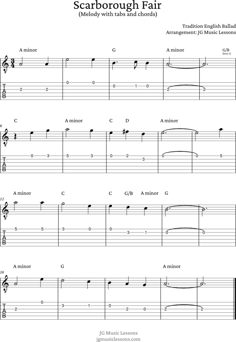 Scarborough Fair - guitar chords, tabs and finger-style arrangement ...