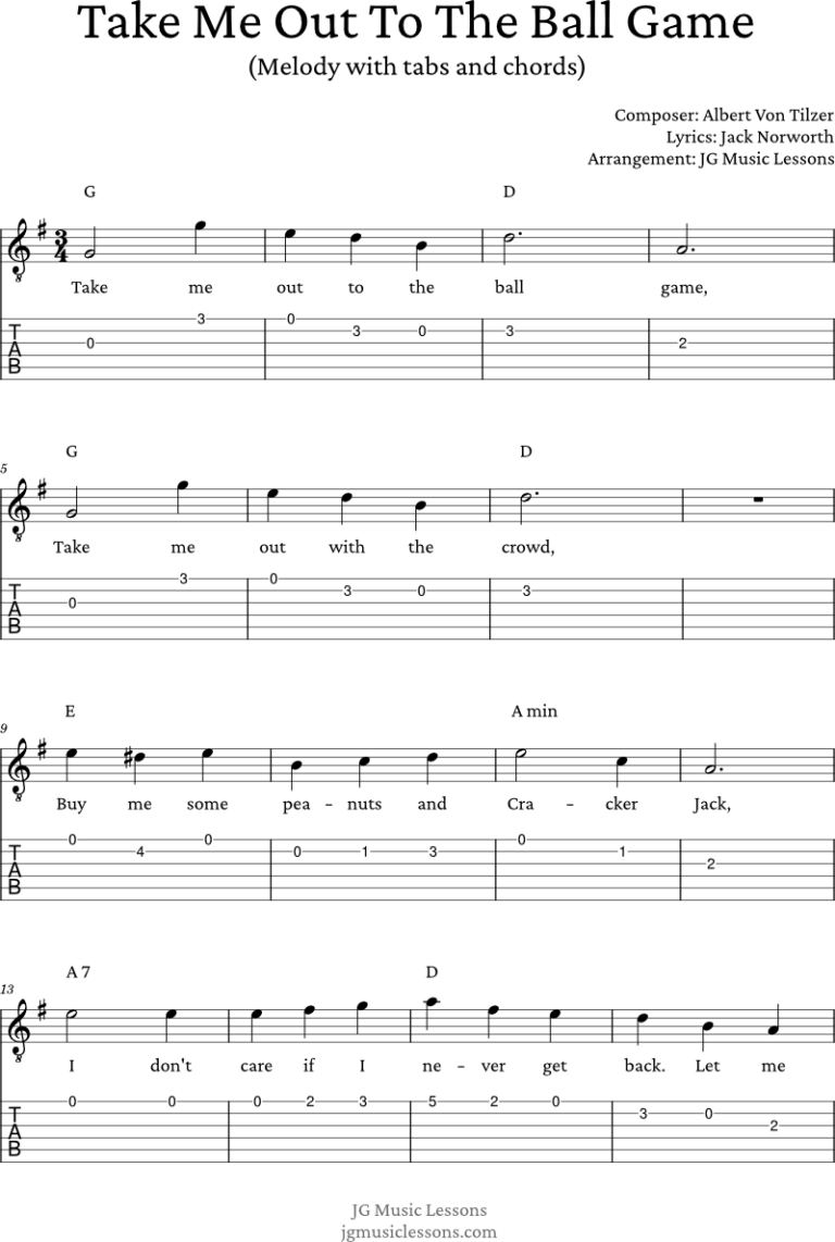 Take Me Out To The Ball Game (guitar tabs and chords) - JG Music Lessons