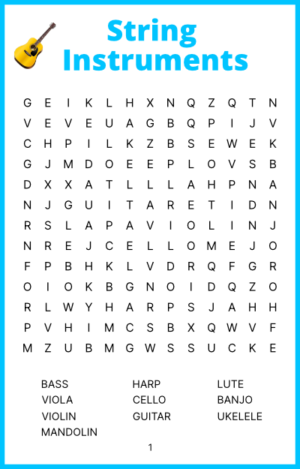 Music Word Search: Instruments, Artists, Songs, Composers, Music Theory ...
