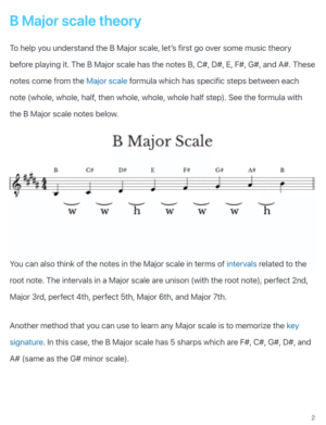 B Major Scale - Guitar Lesson PDF - JG Music Lessons